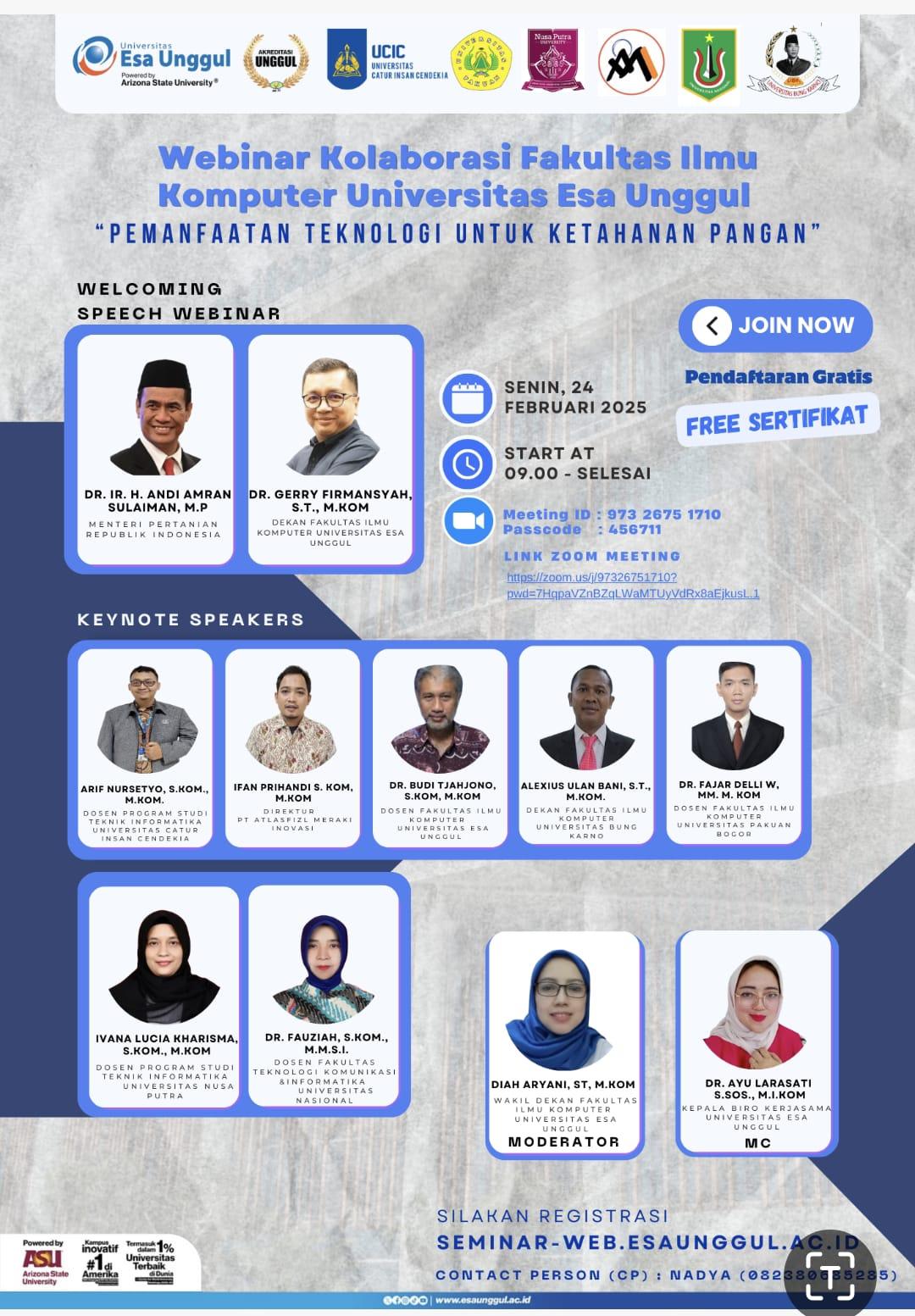 Dr. Fauziah, S.Kom., MMSI menjadi narasumber dalam Webinar Kolaborasi yang diselenggarakan oleh ...